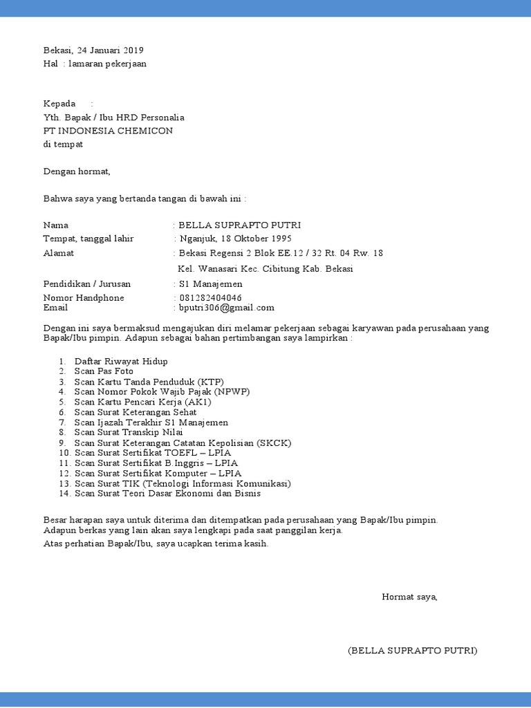 CV Bella Suprapto Putri | PDF