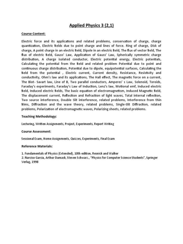 Applied Physics Course Outlines | PDF