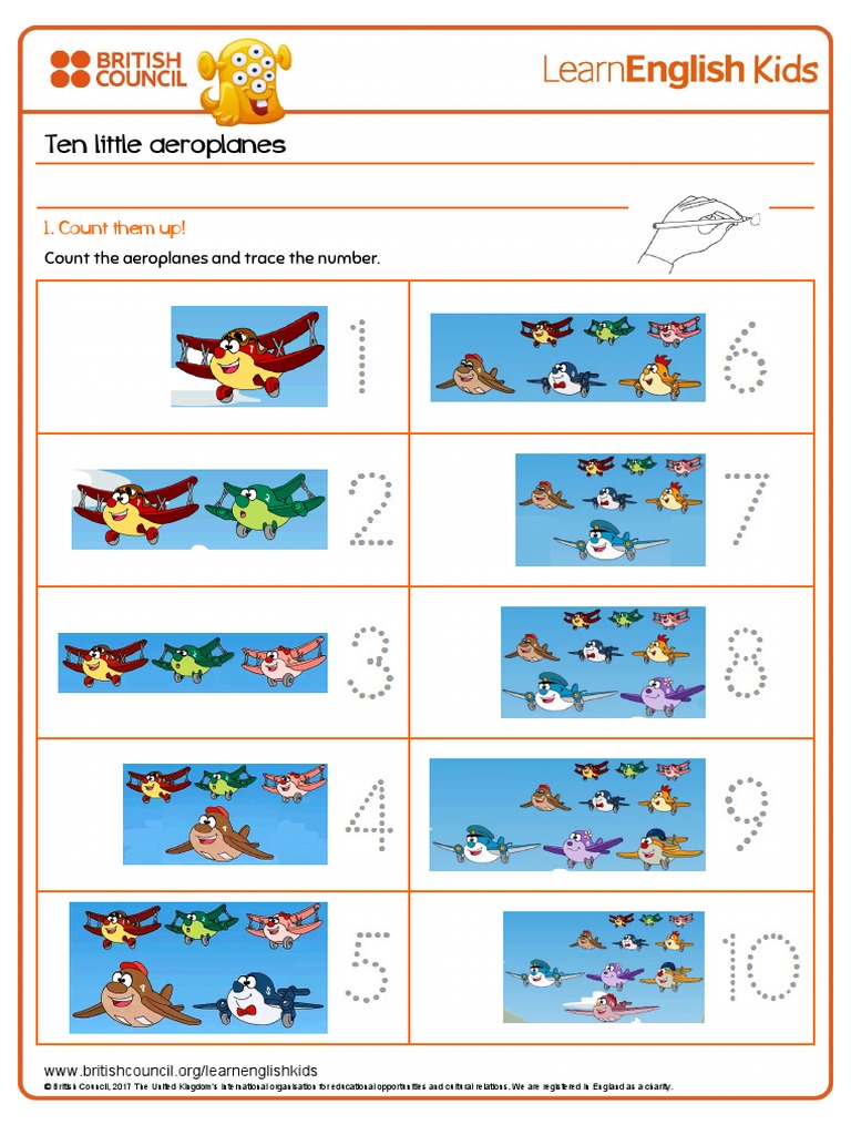 Songs Ten Little Aeroplanes Worksheet Kids Second Grade | PDF | Travel