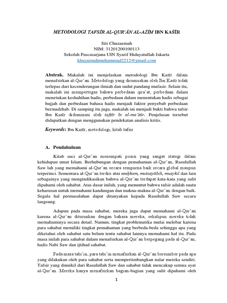 Metodologi Tafsir Ibnu Katsir | PDF | Ilmu Sosial | Klasik