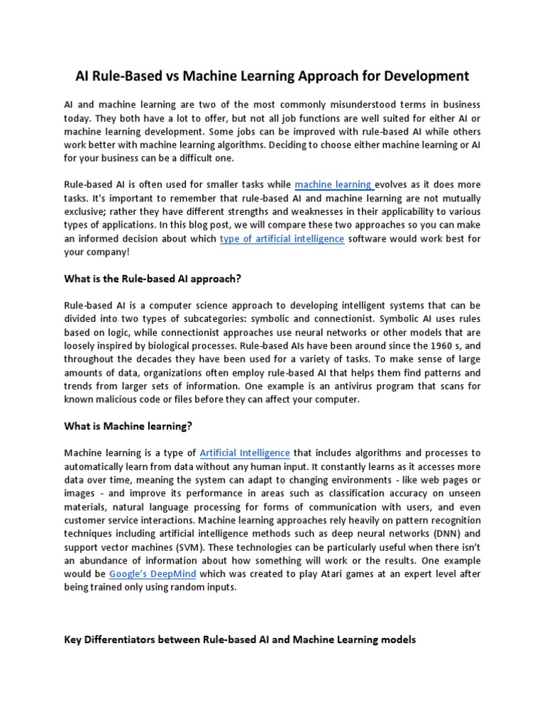 AI Rule Based Vs Machine Learning | PDF