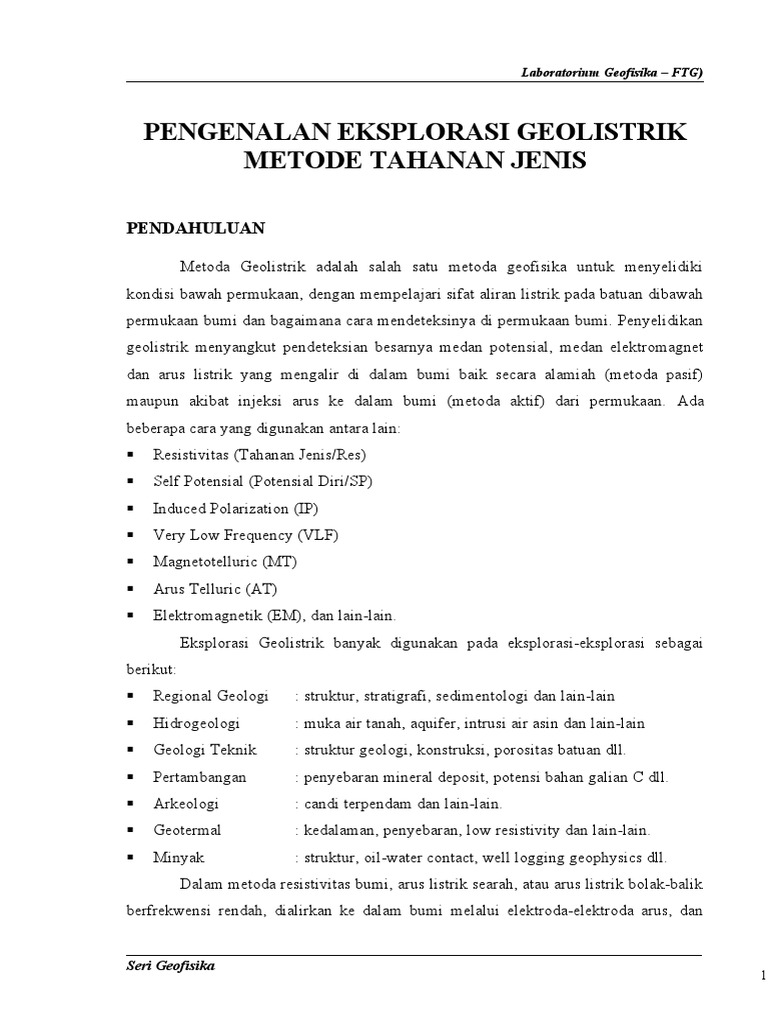 Geofisika METODE GEOLISTRIK 1 DIMENSI | PDF