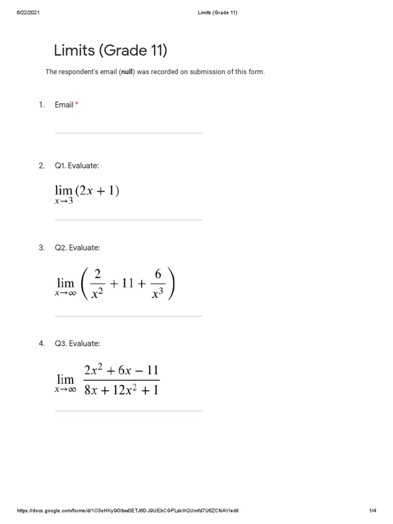 Limits (Grade 11) - Google Forms | PDF