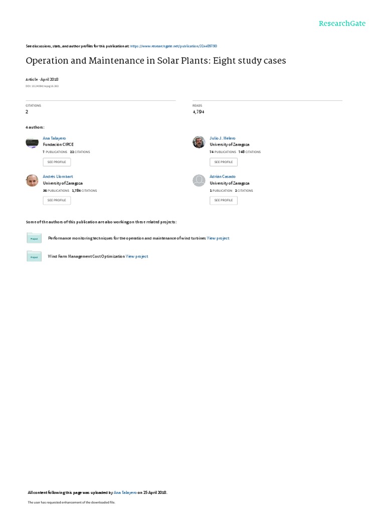 Operation and Maintenance in Solar Plants: Eight Study Cases | PDF ...