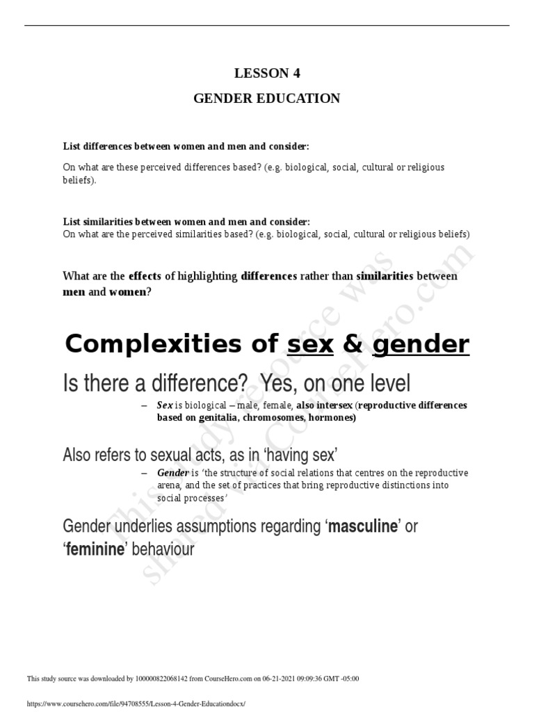 Lesson 4 Gender Education | PDF | Wellness