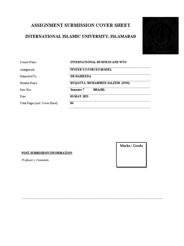 Assignment Submission Cover Sheet: International Islamic University ...