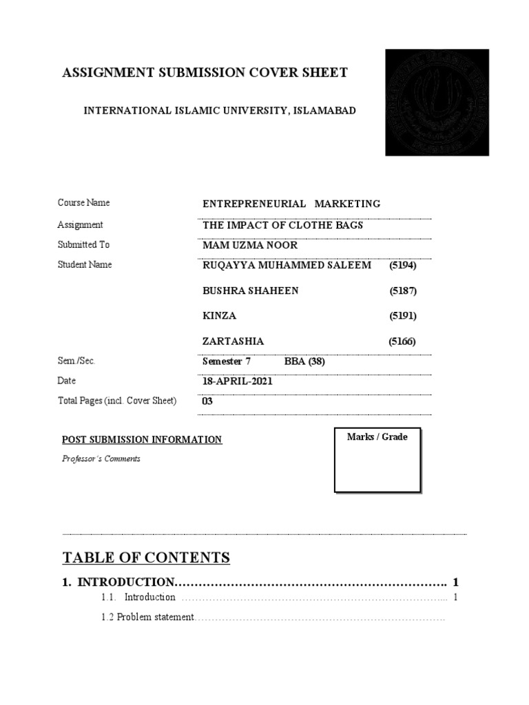 Assignment Submission Cover Sheet: Course Name Assignment Submitted To ...