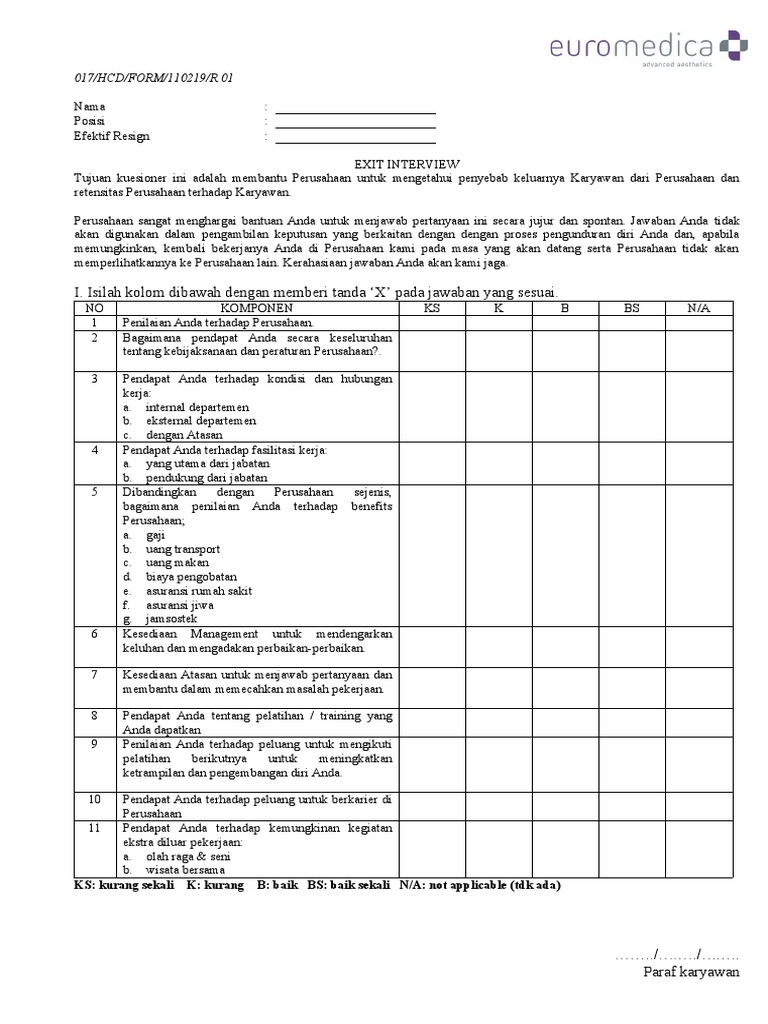 017 - Formulir Exit Interview Rev 01 | PDF