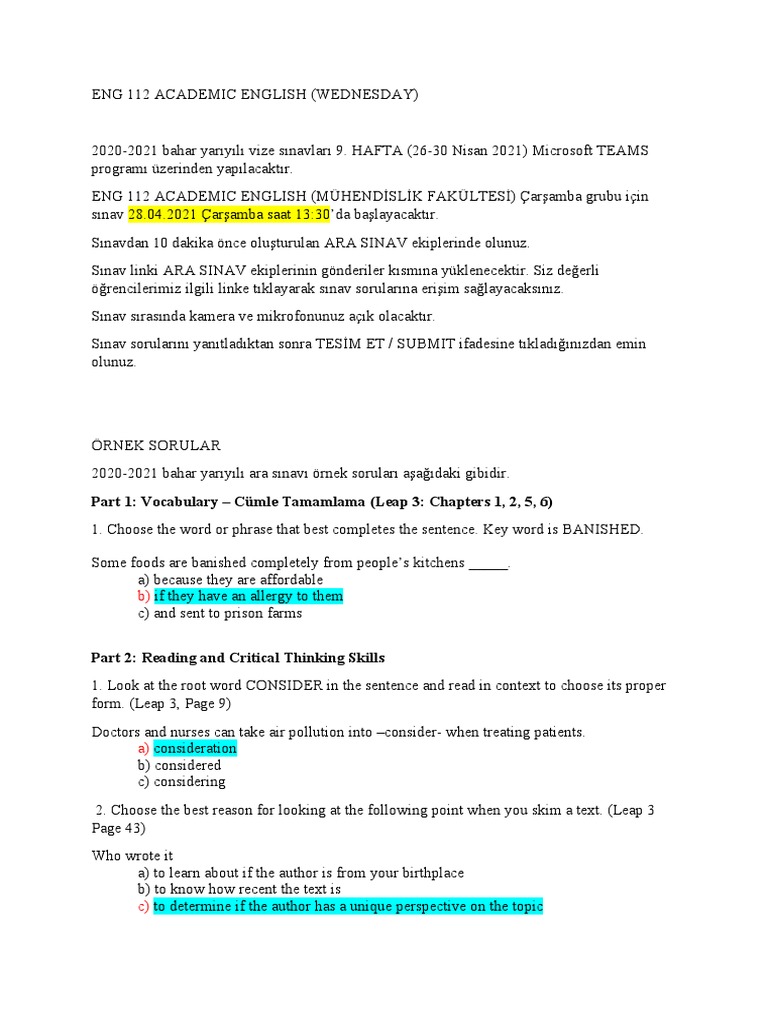 Academic English Midterm Sample | PDF | Verb | Communication