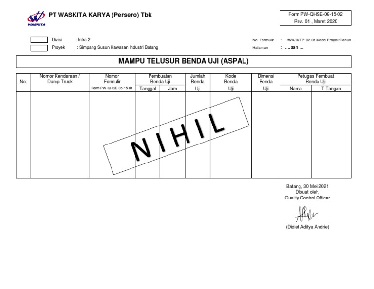 Pw-Qhse-06!15!02 Imtp Benda Uji Aspal | PDF
