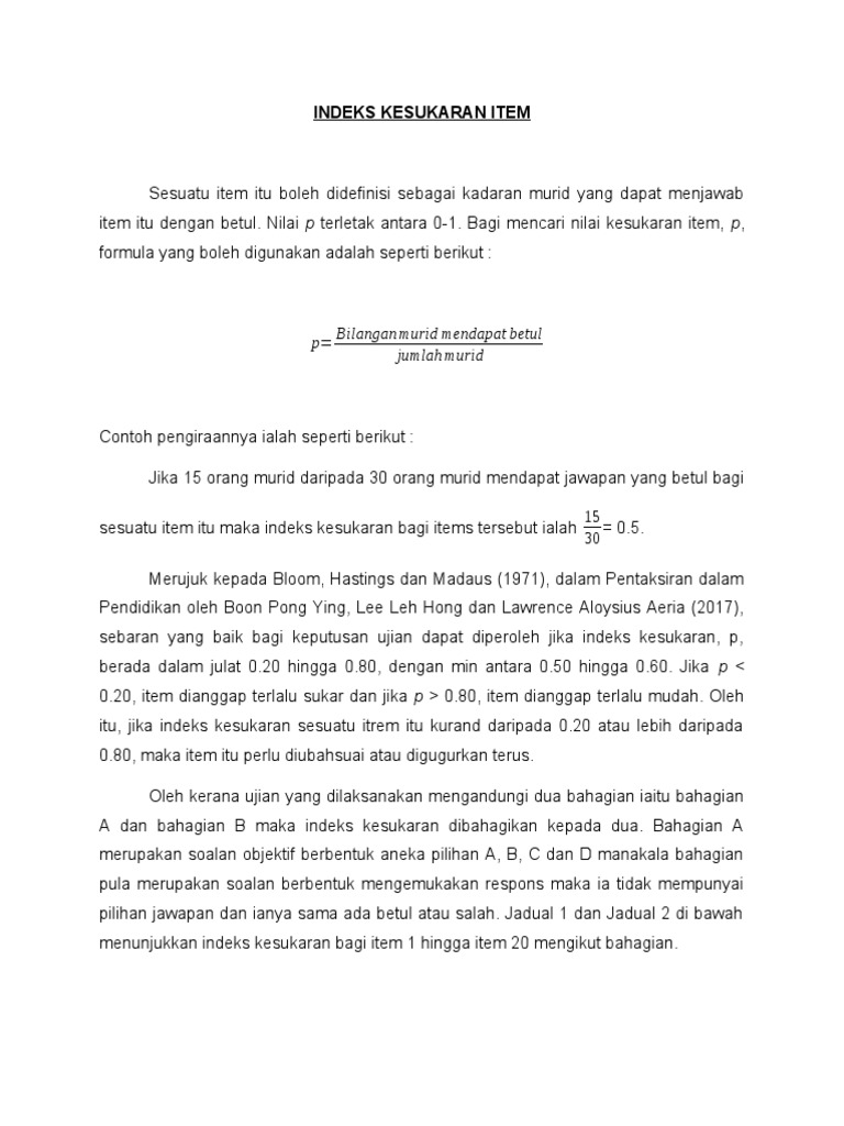 Indeks Kesukaran Item | PDF