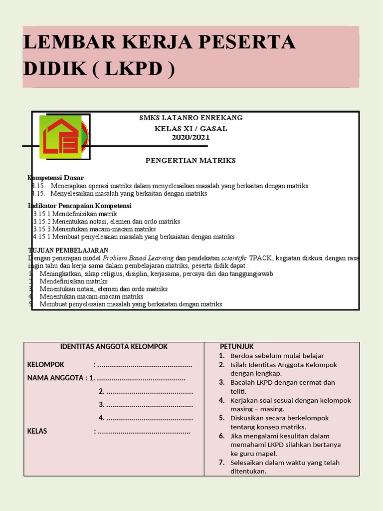 LKPD Konsep Matriks | PDF