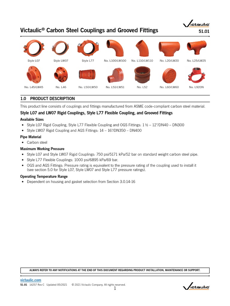 Victaulic Carbon Steel Couplings and Grooved Fittings | PDF | Pipe ...