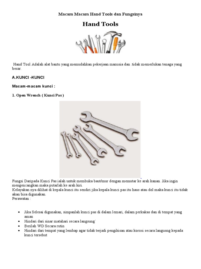 Macam Macam Hand Tools Dan Fungsinya | PDF