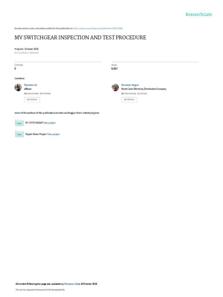 MV Switchgear Inspection and Test Procedure: October 2019 | PDF | Relay ...