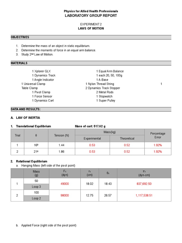 Laboratory Group Report: Physics For Allied Health Professionals | PDF ...