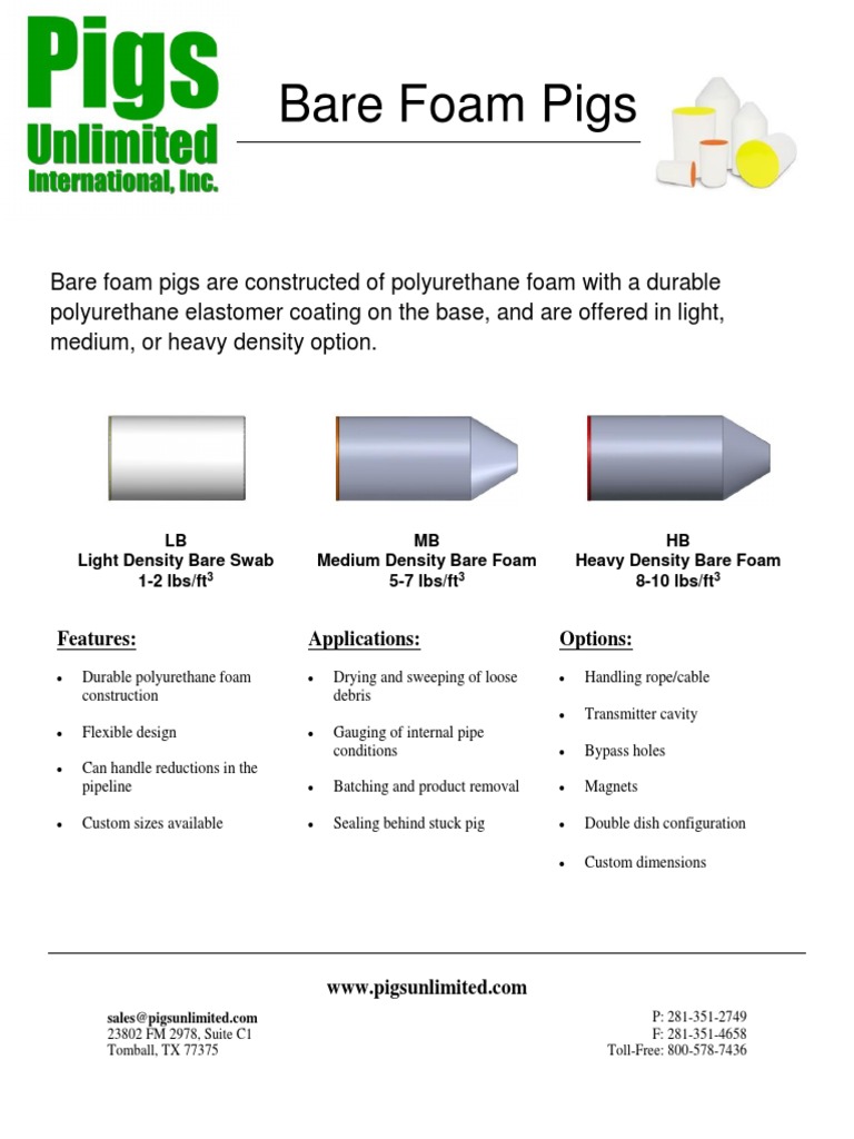 Light, Medium & Heavy Density Bare Foam Pigs | PDF | Polyurethane ...