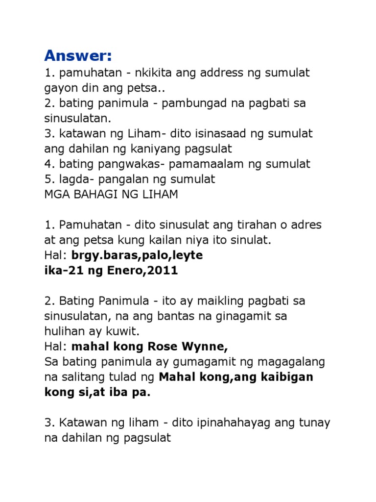 Mga Bahagi NG Liham | PDF
