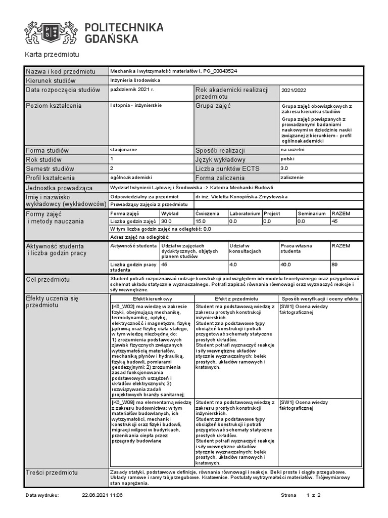 Karta Przedmiotu | PDF