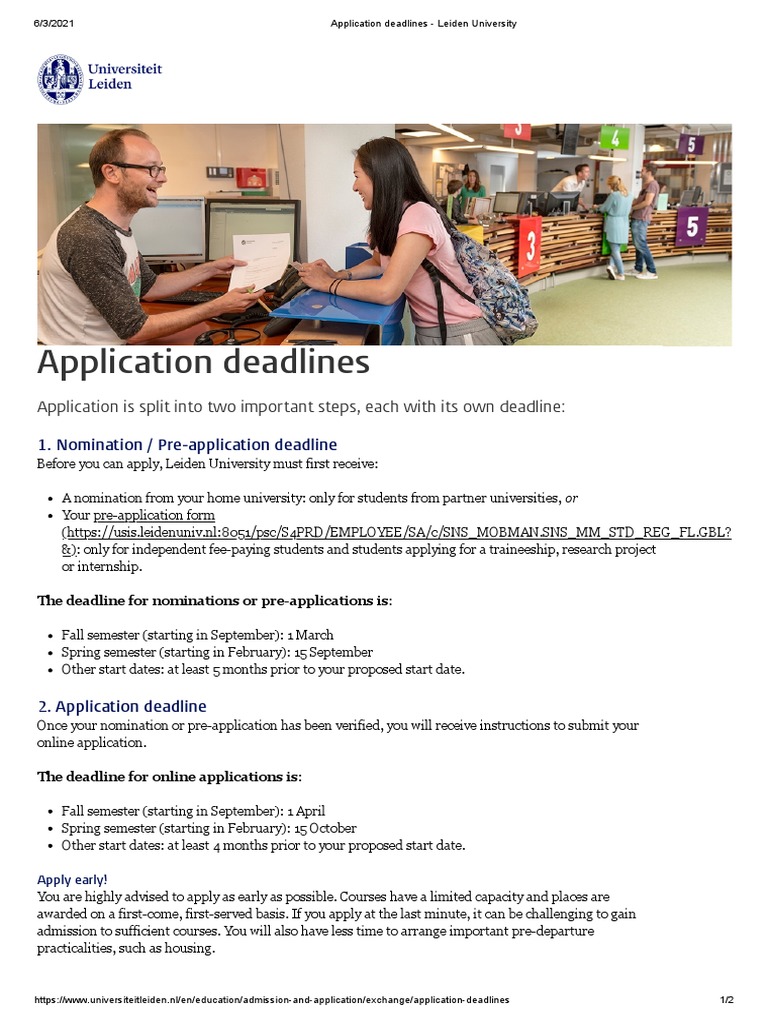 Application Deadlines - Leiden University | PDF