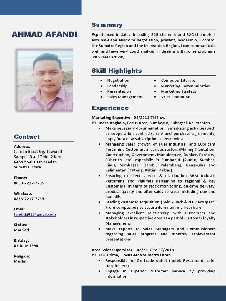 Curiculum Vitea-Ahmad Afandi | PDF | Sales | Credit