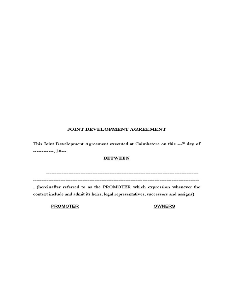 Joint Development Agreement Template | PDF | Indemnity | Mortgage Law