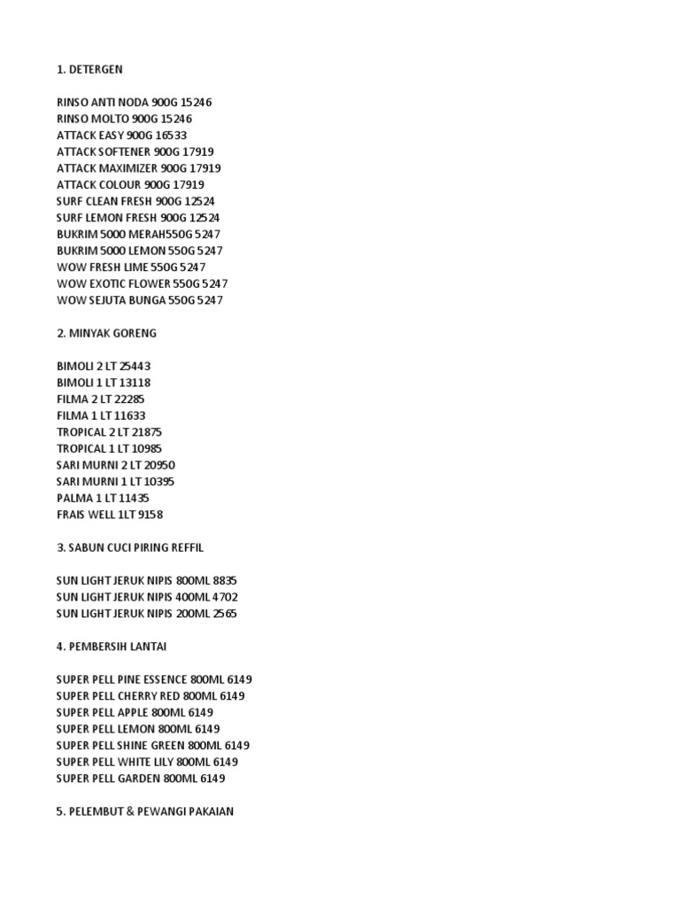 Daftar Barang Toko Kelontong | PDF | Southeast Asian Cuisine | Indonesian Cuisine