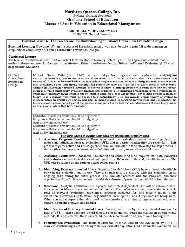 LESSON 6 The Teacher School Curriculum 2 | PDF | Evaluation | Curriculum