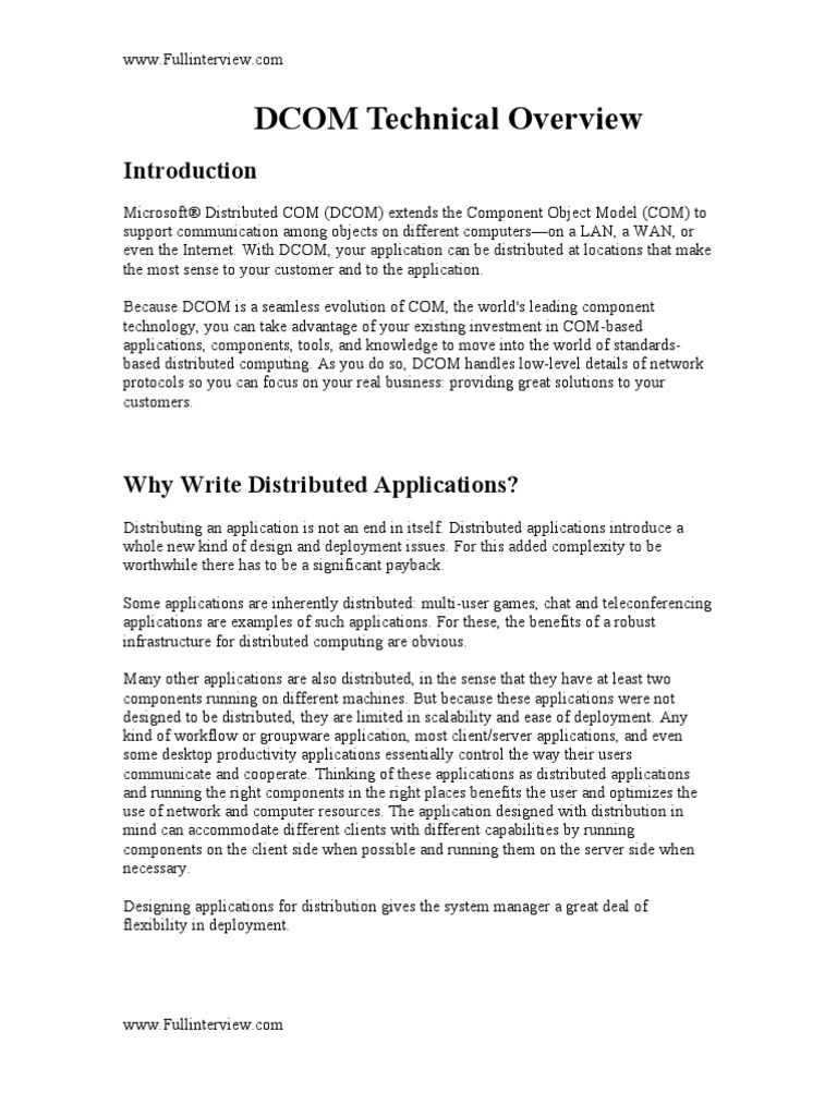 DCOM Technical Overview | PDF | Component Object Model | Load Balancing (Computing)