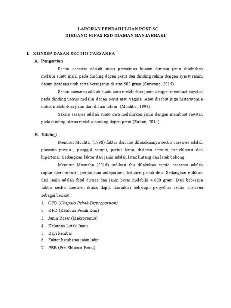 Laporan Pendahuluan Post SC | PDF