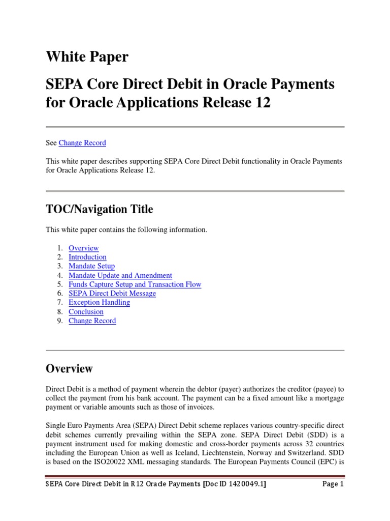 R12 SEPA Core Direct Debit Whitepaper | PDF | Payments | Debit Card