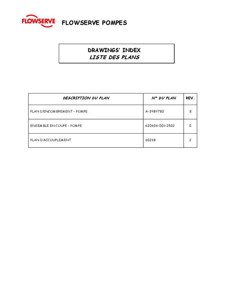 Til Pompe LNN 600 Flowserve Plans Et Index | PDF
