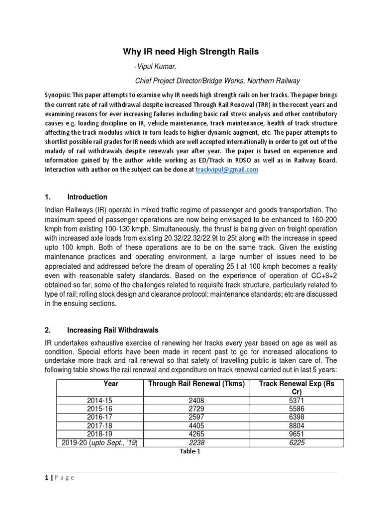Why IR Needs High Strength Rails | PDF | Track (Rail Transport) | Rail ...