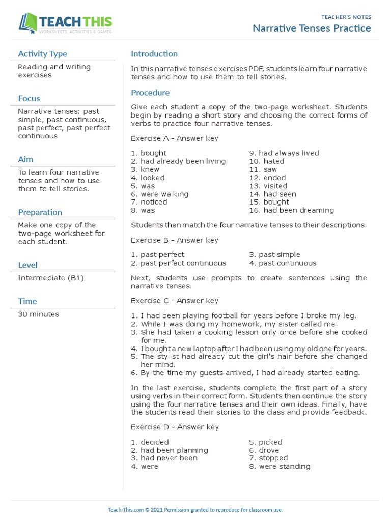 Narrative Tenses Practice | Download Free PDF | Grammatical Tense ...