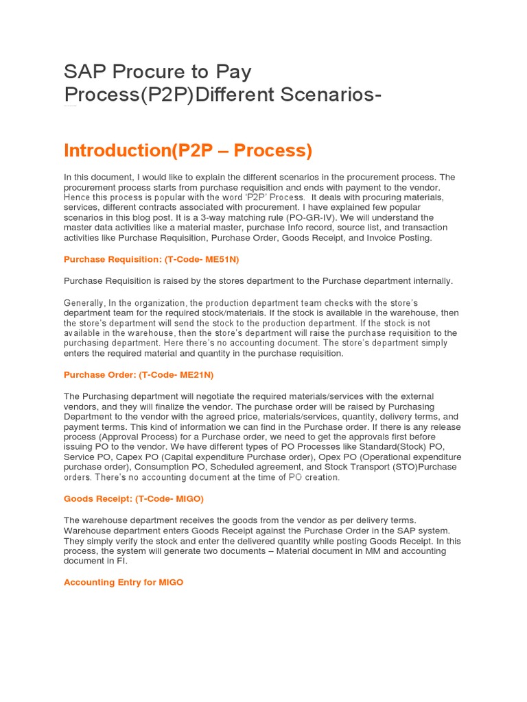 SAP P2P Process Scenarios Guide | PDF | Receipt | Invoice