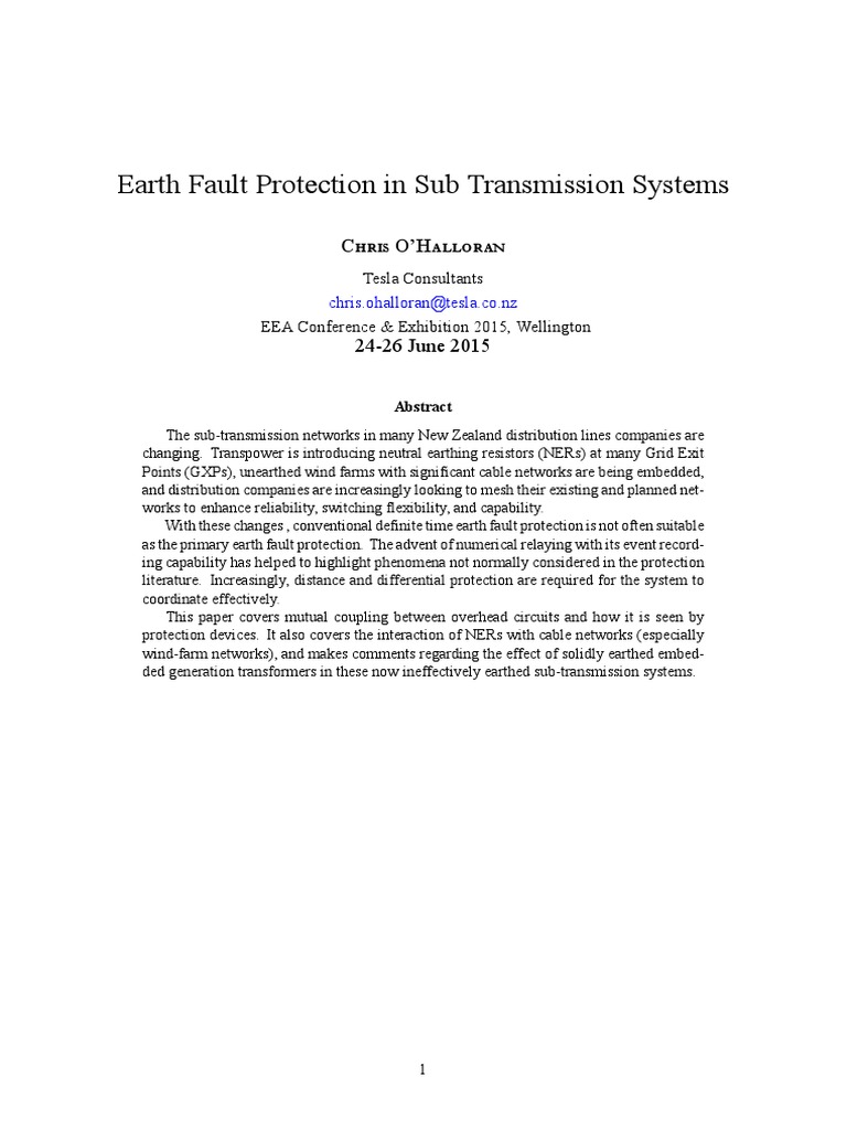 Earth Fault Protection in Sub Transmission Systems | PDF | Electrical ...