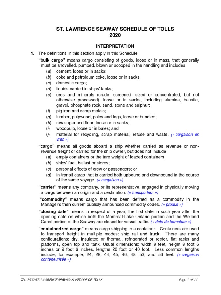 03 Schedule of Tolls | PDF | Tonnage | Cargo