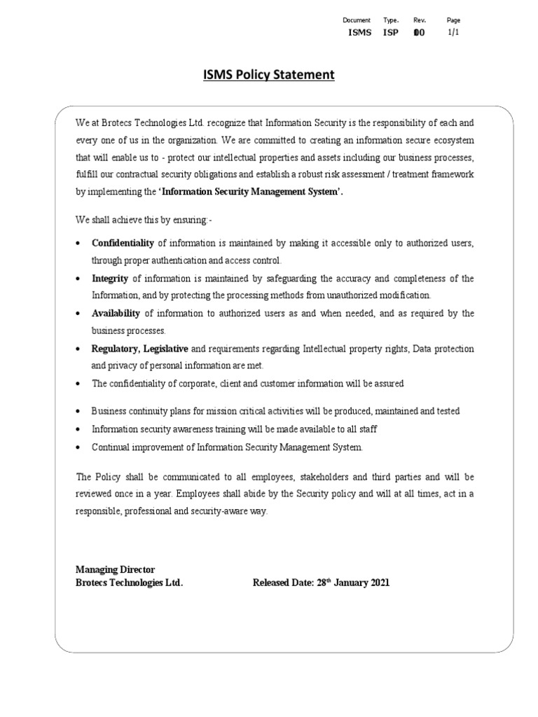 Policy Statement | PDF | Information Security | Quality Management