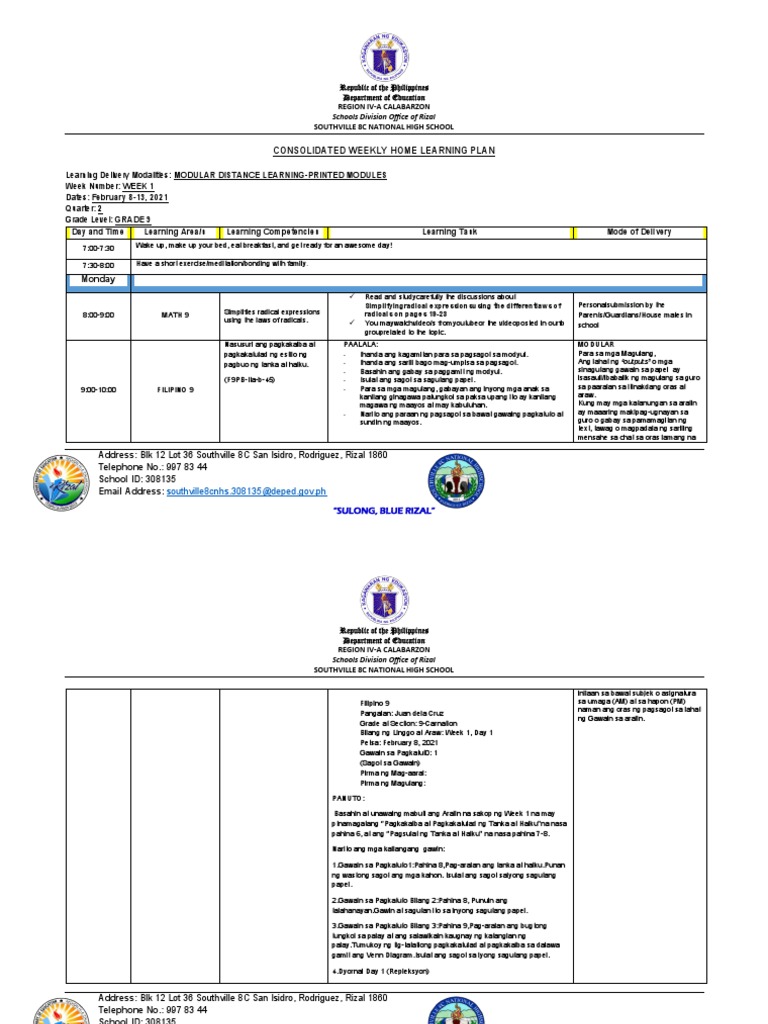 WHLP Grade 9 Week 1 and 2 Quarter 2 | PDF