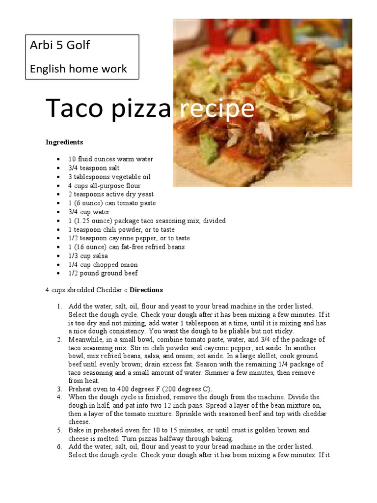 Taco Pizza Recipe | PDF | Teaspoon | Dough