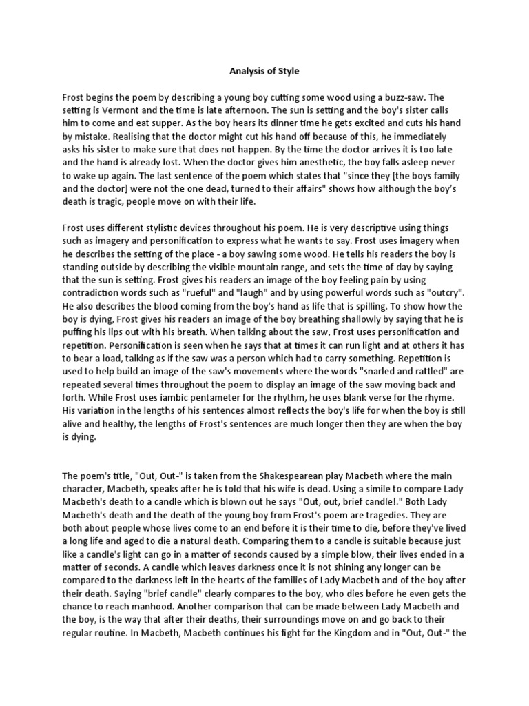 Out Out Robert Frost Analysis 2 HHH | PDF | Macbeth | Poetry