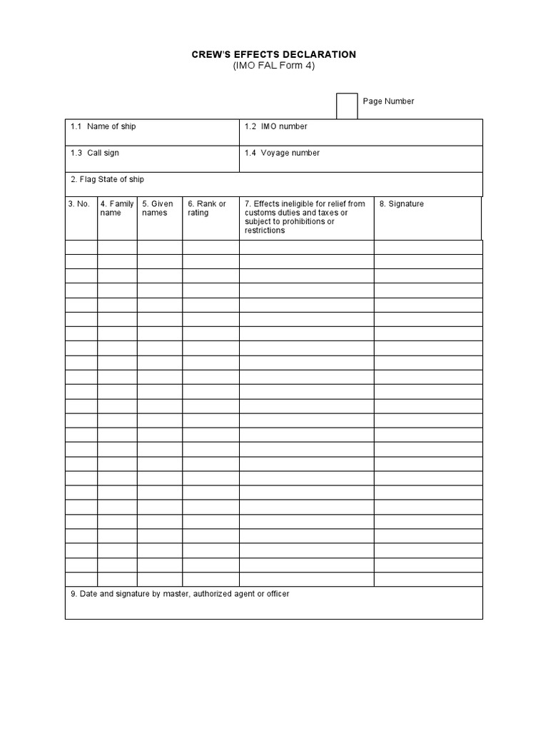 FAL FORM 4 Crew's Effects Declaration | PDF