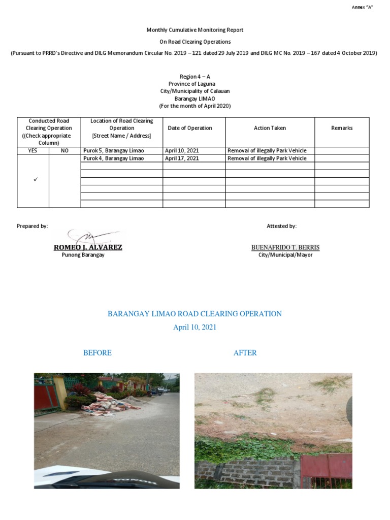 Sample Road-Clearing-Operation 04272021 | PDF