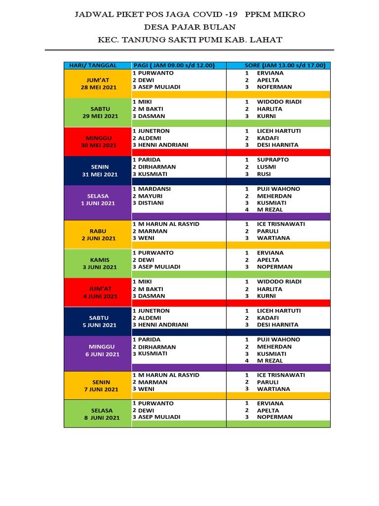 Jadwal Piket Pos Jaga 2 | PDF
