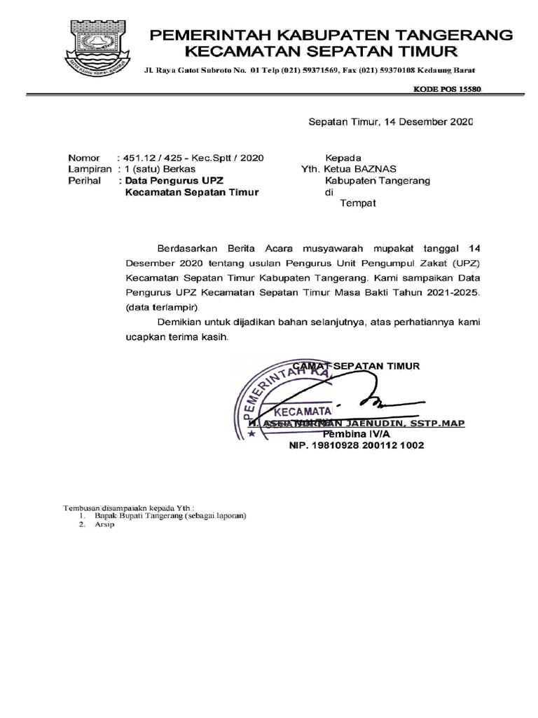 Data Pengurus Upz Kec Sepatan Timur Masa Bakti Tahun 2021-2025 | PDF