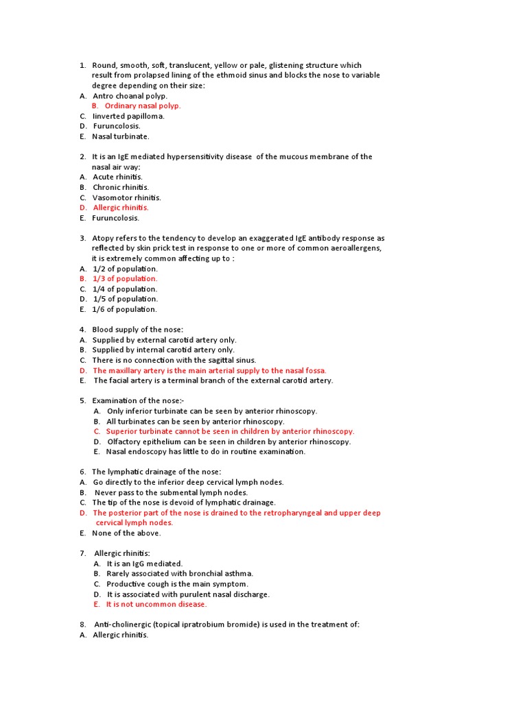 Ent Mcqs 4 | PDF | Human Nose | Medical Specialties
