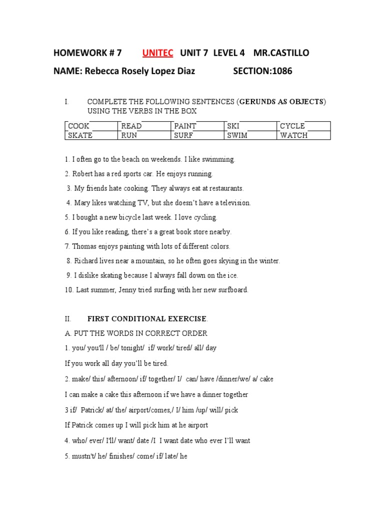 Homework # 7 Level 4 Unit 7 | PDF | Grammar | Syntax