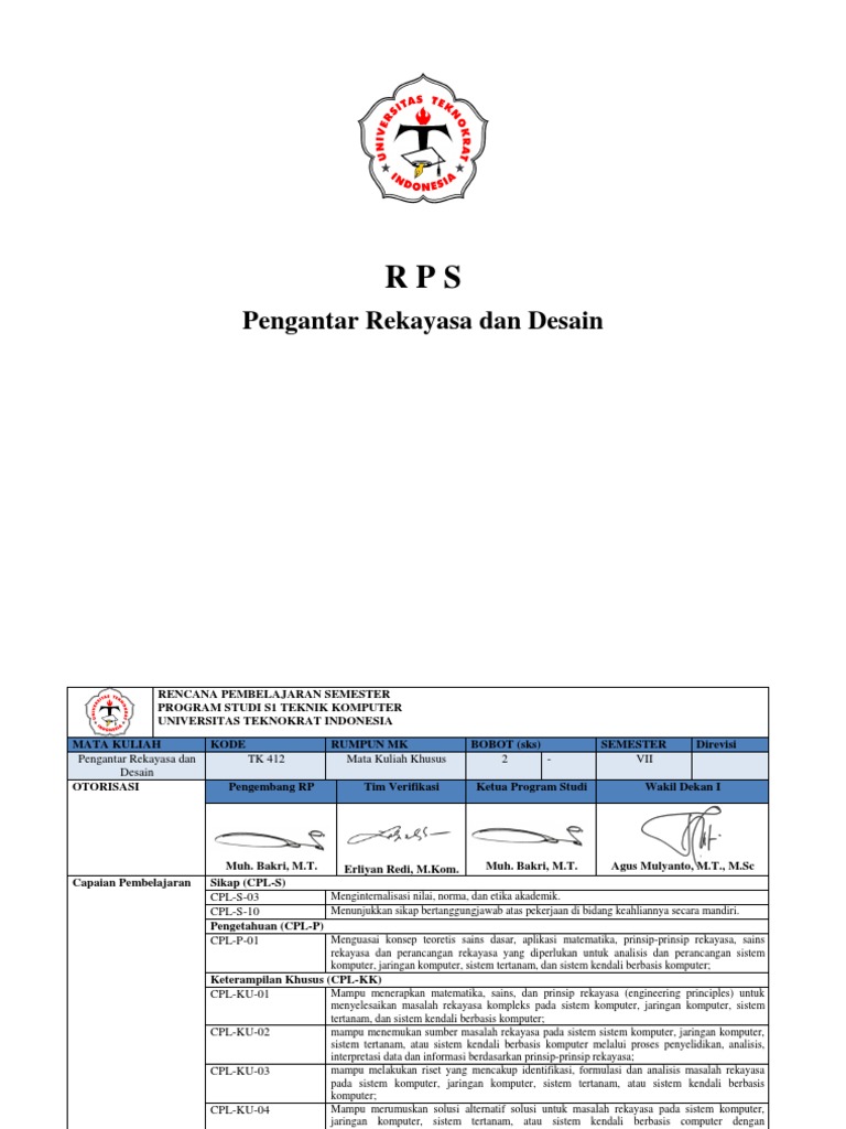 RPS - Pengantar Rekayasa Dan Desain | PDF