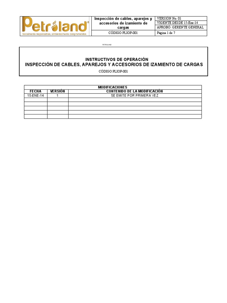 PLIOP-001 Inspeccion de Cables Aparejos y Accesorios de Izamiento de ...