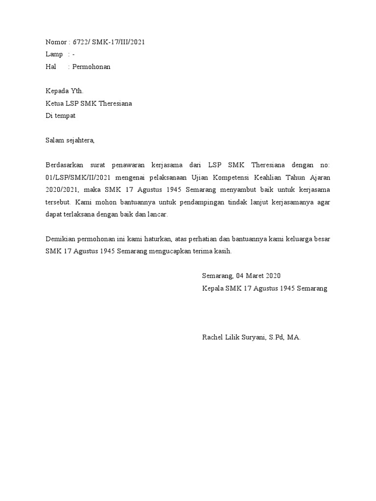 Surat Permohonan LSP | PDF